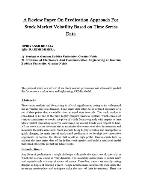 Approach For Stock Market Volatility Based On Time Series Data Pdf