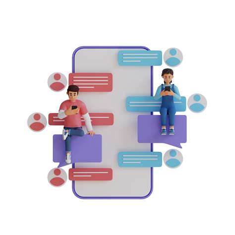 Man And Woman Send A Message Via Mobile 3d Character Illustration