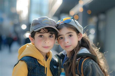 Premium Photo Portrait Of Latin Twins Outdoors Downtown Looking At