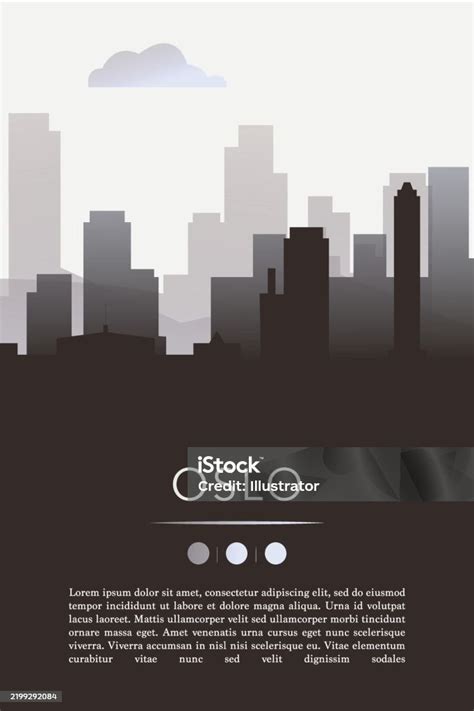 웹 사이트 프리젠 테이션 첫 페이지 초대장 스카이 라인 랜드 마크와 출판물 시트에 대한 오슬로 도시 템플릿 벡터 노르웨이 이미지 레이아웃 간단하고 회색조 0명에 대한 스톡