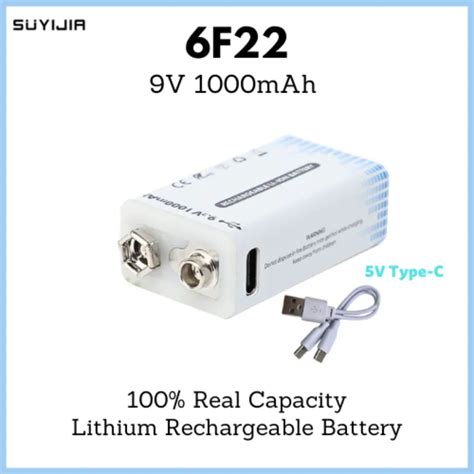 9v 1000mah 6f22 Lithium Rechargeable Battery Usb Charging Li Ion Square