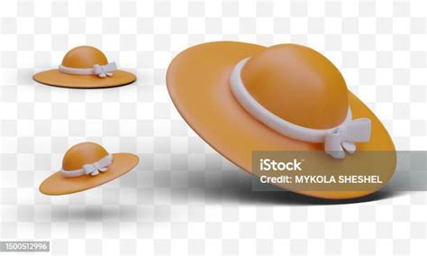 넓은 챙과 활을 가진 우아한 여성 모자 여름을 위한 3d 모자 세트 0명에 대한 스톡 벡터 아트 및 기타 이미지 0명 3