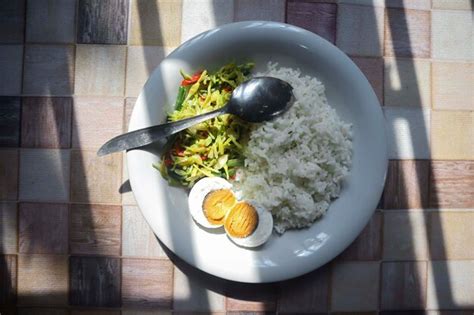Premium Photo Food Menu Rice Vegetables Kates Flowers With A Side