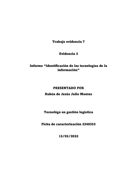 Evidencia s Trabajo para la formación de la carrera en gestión logística Trabajo evidencia
