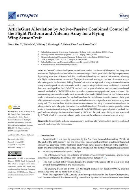 Pdf Articlegust Alleviation By Active Passive Combined Control Of The Flight Platform And