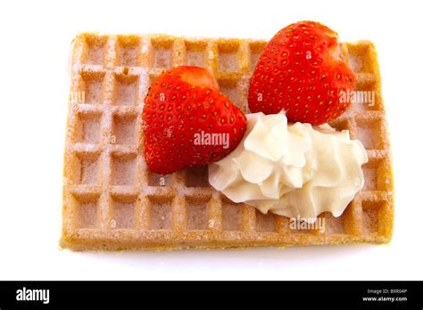Belgium Traditional Waffle With Strawberries On White Background Stock