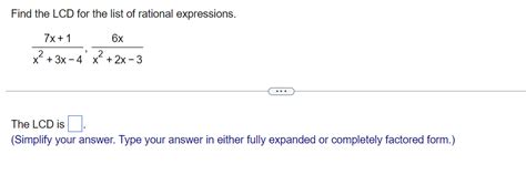 Solved Find The LCD For The List Of Rational Expressions Chegg
