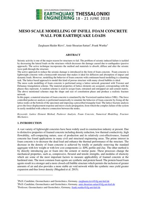 Pdf Meso Scale Modelling Of Infill Foam Concrete Wall For Earthquake