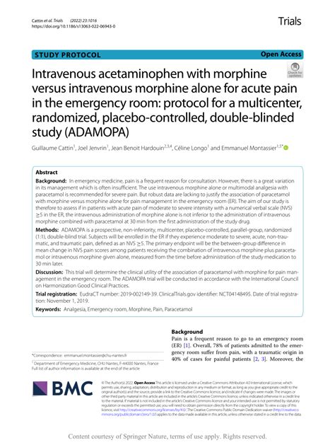 Pdf Intravenous Acetaminophen With Morphine Versus Intravenous