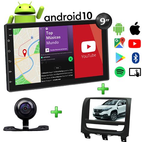 Central Multimídia Fiat Strada Muzik Android Com Câmera 9 Polegadas 2 Din 2021 Moldura Black