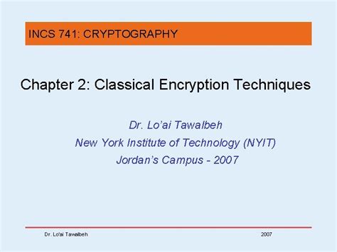 Incs 741 Cryptography Chapter 2 Classical Encryption Techniques
