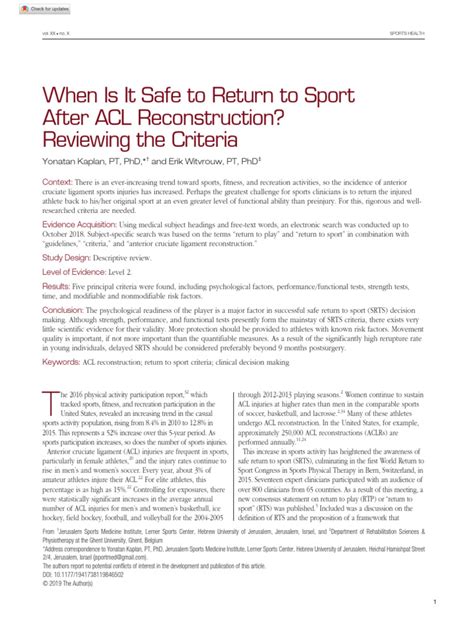 When Is It Safe To Return To Sport After Acl Reconstruction Reviewing