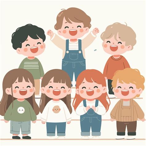 터 아이들은 평평한 디자인 스타일로 즐겁게 웃고 있습니다 프리미엄 AI 생성 벡터