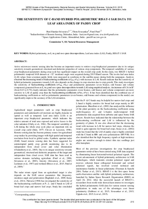 Pdf The Sensitivity Of C Band Hybrid Polarimetric Risat 1 Sar Data To