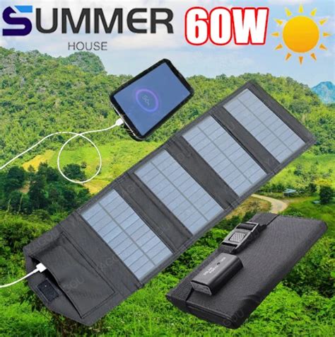 야외 태양열 접이식 태양 전지 패널 셀 60w 5v Usb 휴대용 태양 충전기 배터리 휴대폰 여행 캠핑 하이킹용