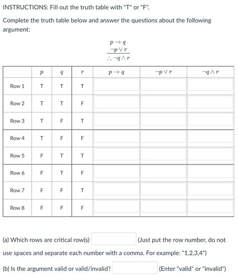 Solved Instructions Fill Out The Truth Table With T Or Chegg