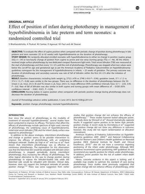 Pdf Effect Of Position Of Infant During Phototherapy In Management Of Hyperbilirubinemia In