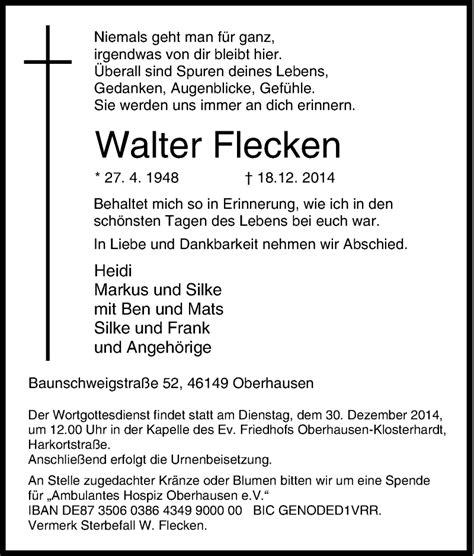 Traueranzeigen Von Walter Flecken Trauer In NRW De