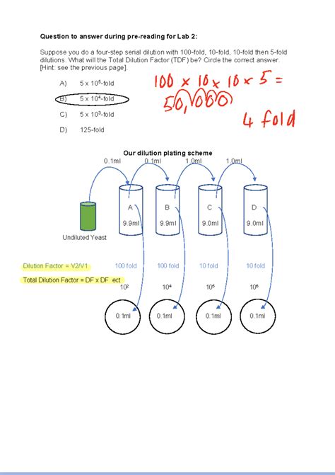 1 Serial Dilution Calculations Dilution Plating Questions Question To Answer During Pre