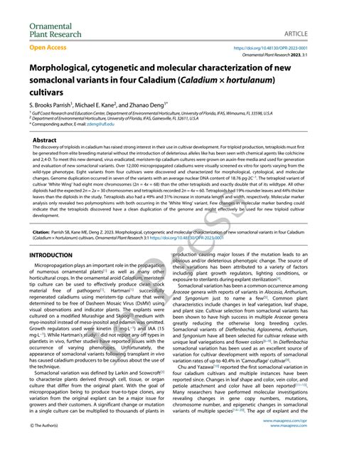 PDF Morphological Cytogenetic And Molecular Characterization Of New Somaclonal Variants In
