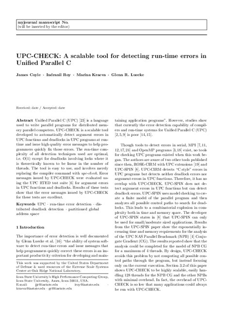 Pdf Upc Check A Scalable Tool For Detecting Run Time Errors In
