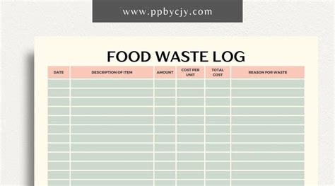 Restaurant Food Waste Tracker Printable Template In 2024 Food Waste