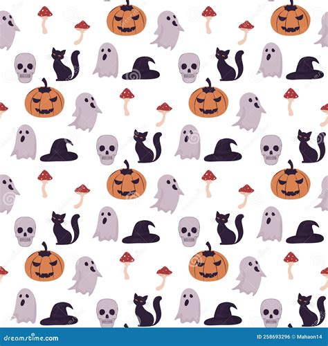 Halloween Seamless Pattern Stock Vector Illustration Of Skull 258693296