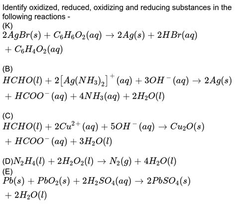 Identify The Substance Oxidised Reduced Oxidising Agent And Redu