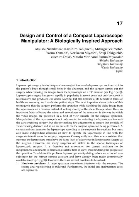 Pdf Design And Control Of A Compact Endoscope Manipulator A Biologically Inspired Approach