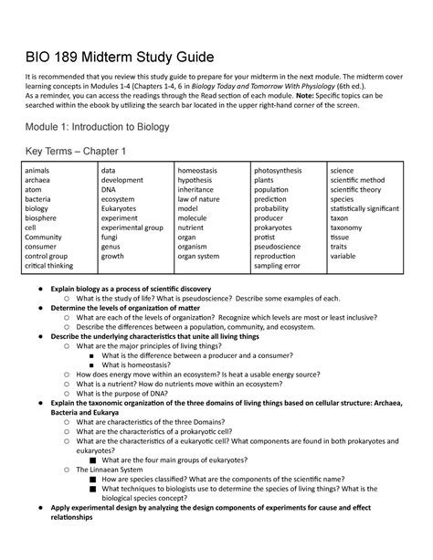 BIO 189 Midterm Study Guide BIO 189 Midterm Study Guide It Is