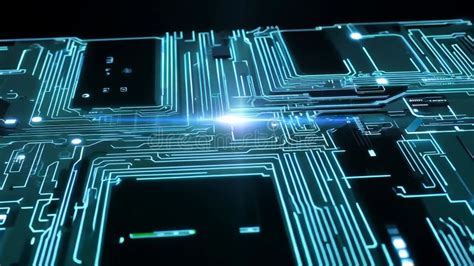 Motherboard With Chips Transferring Network Signals Circuit Board Concept With Calculations On