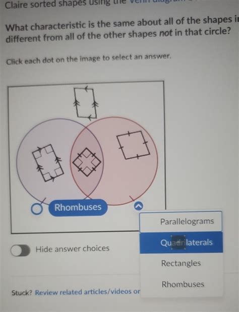 Solved Claire Sorted Shapes Using The Venn Di What Characteristic Is The Same About All Of The