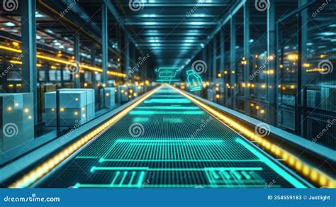 Smart Factory Conveyor Belt Transporting Cardboard Boxes With Augmented