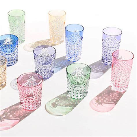 유리 한 쌍의 텀블러 드레이프 및 정사각형 바구니 직조 에도 키리코 카가미 크리스탈 ｜made In Japan Products Becos