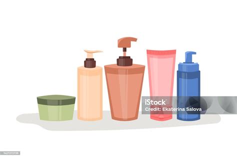 화장품 그룹 마스크 샴푸 밤 크림 거품 병 도구 아름다움과 피부 관리 에코 화장품 클렌저의 개념 벡터 플랫 일러스트 레이 션 개체 그룹에 대한 스톡 벡터 아트 및 기타