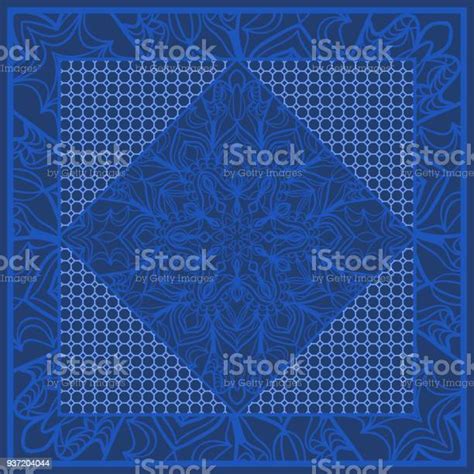 파란색 두건 패턴 꽃 스타일 기와 함께 인쇄 베개 양탄자 양탄자를 위한 디자인 벡터 일러스트 레이 션 깔개에 대한 스톡 벡터 아트 및 기타 이미지 Istock