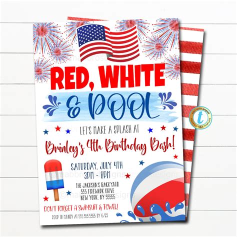 Th Of July Invitation Pool Party Invitation Birthday Etsy