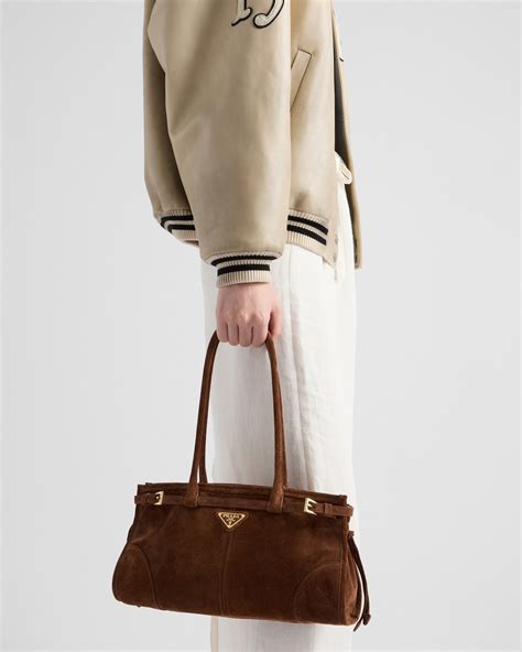 Cocoa Brown Prada Bonnie Medium Suede Handbag Prada United States
