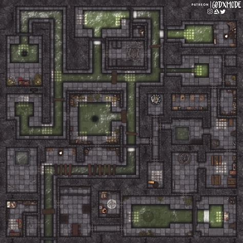 1 Oc 50 X 50 Sewer Dungeon Battlemap Battlemaps Dungeon Maps Tabletop Rpg Maps Fantasy