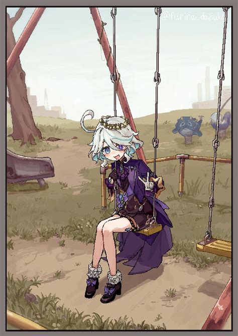 Furina Paimon Leisurely Otter And Blubberbeast Genshin Impact Drawn By Furina Daisuki