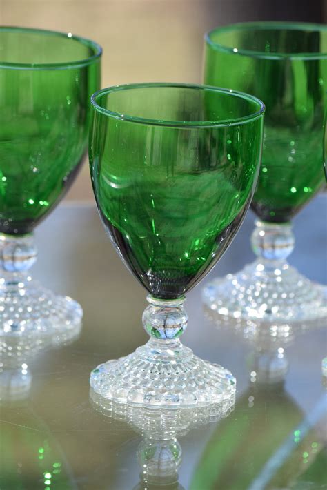 Vintage Green Wine With Clear Stem Set Of 6 Vintage Cocktail Glasses