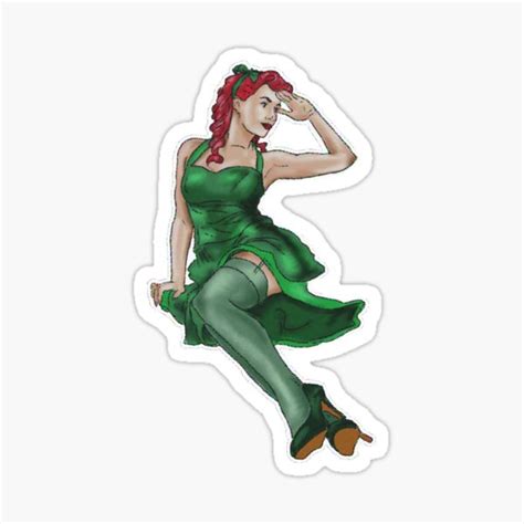 Saluting Pin Up Girl In Green Dots Sticker By Silentlyrob668 Redbubble