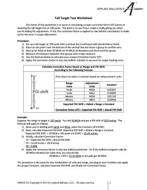Fillable Online Tall Target Test Worksheet Fax Email Print PdfFiller