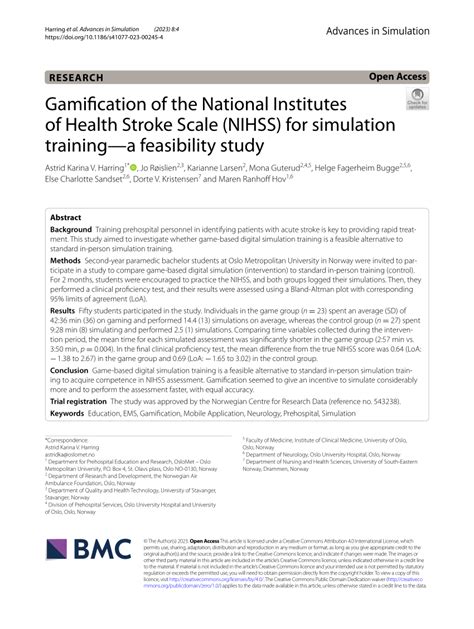 Pdf Gamification Of The National Institutes Of Health Stroke Scale