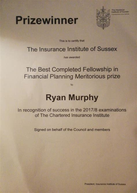 Ryan Murphy Fpfs Mcsi On Linkedin A Nice Runner Up Prize Sussex Cii
