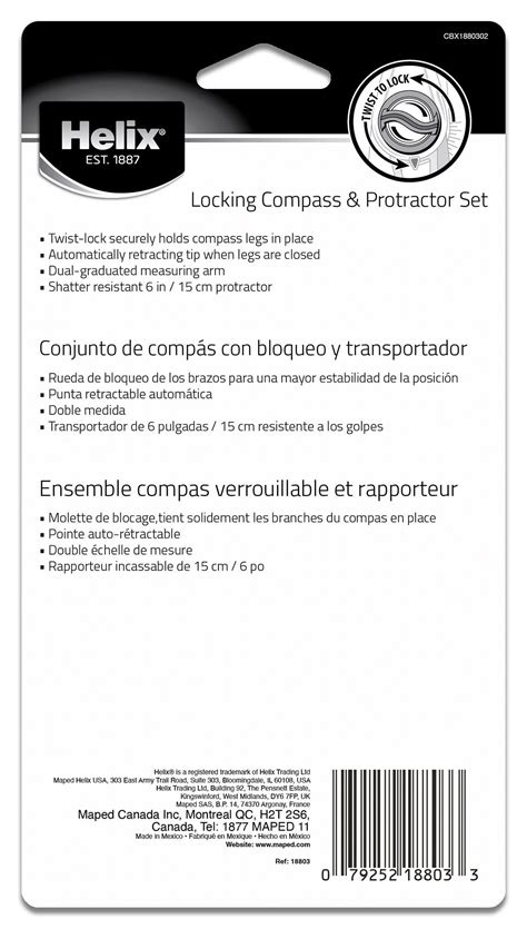 Universal Plastic Locking Compass And Protractor 2 Piece Set Maped Helix Usa