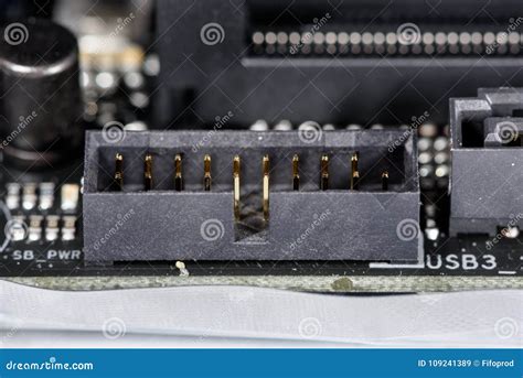 Golden Pins Of The USB Connector On A Modern Computer Mainboard Stock Image Image Of Close