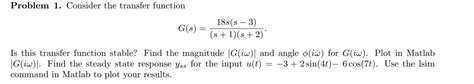 Solved Problem Consider The Transfer Function Chegg