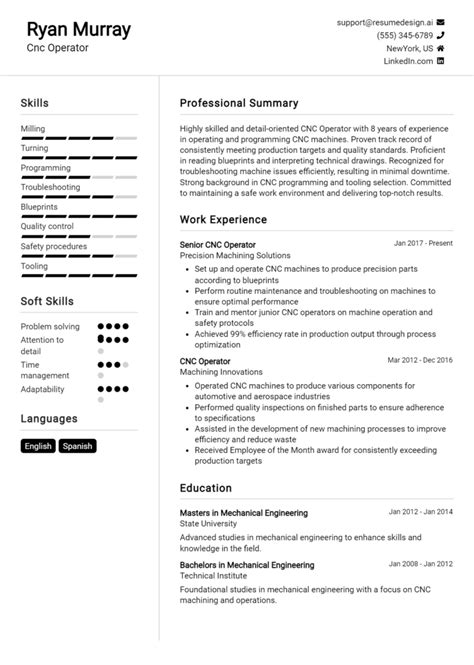 18 Cnc Machinist Resume Examples And Templates For 2024 Resumedesignai