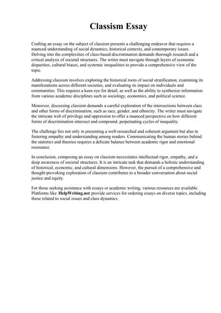 Classism Essay Bay De Noc Community College Pdf